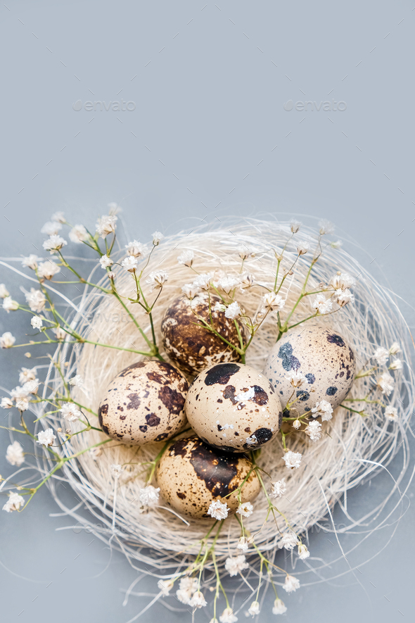 Happy easter template with decor of monochrome easter eggs on gray ...