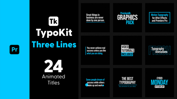 Typo Kit Three Lines Titles for Premiere Pro, Premiere Pro Templates