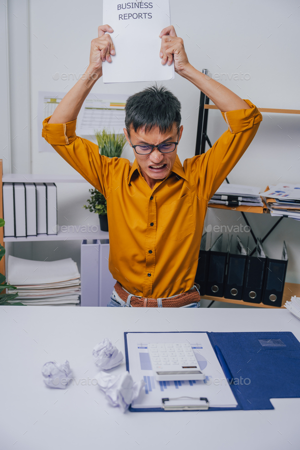 Stressed asia people businessman financial crisis, crazy, angry doing ...