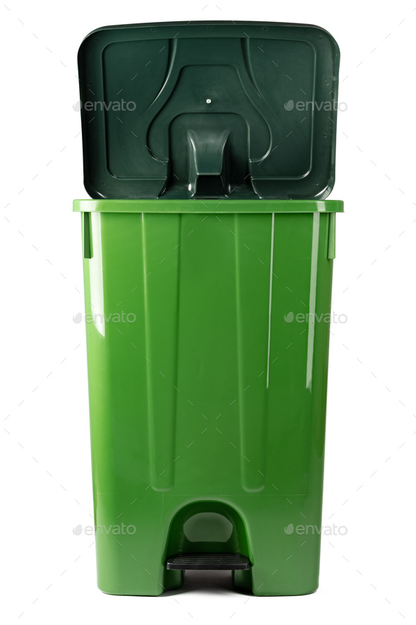 Green recycle bin isolated on white background Stock Photo by FabrikaPhoto