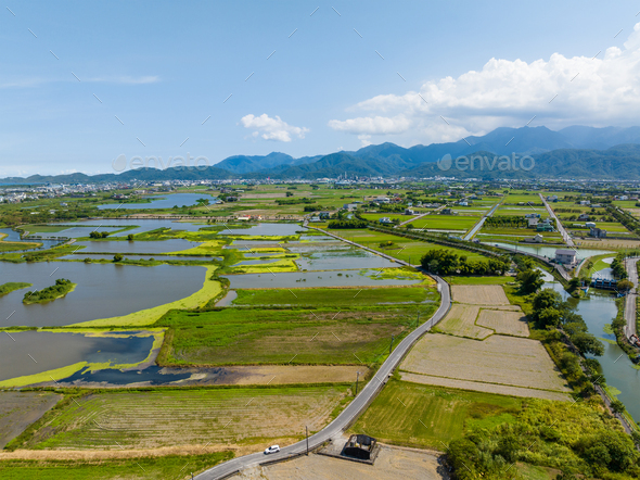 Top view of Dongshan rice meadow in Yilan of Taiwan Stock Photo by ...