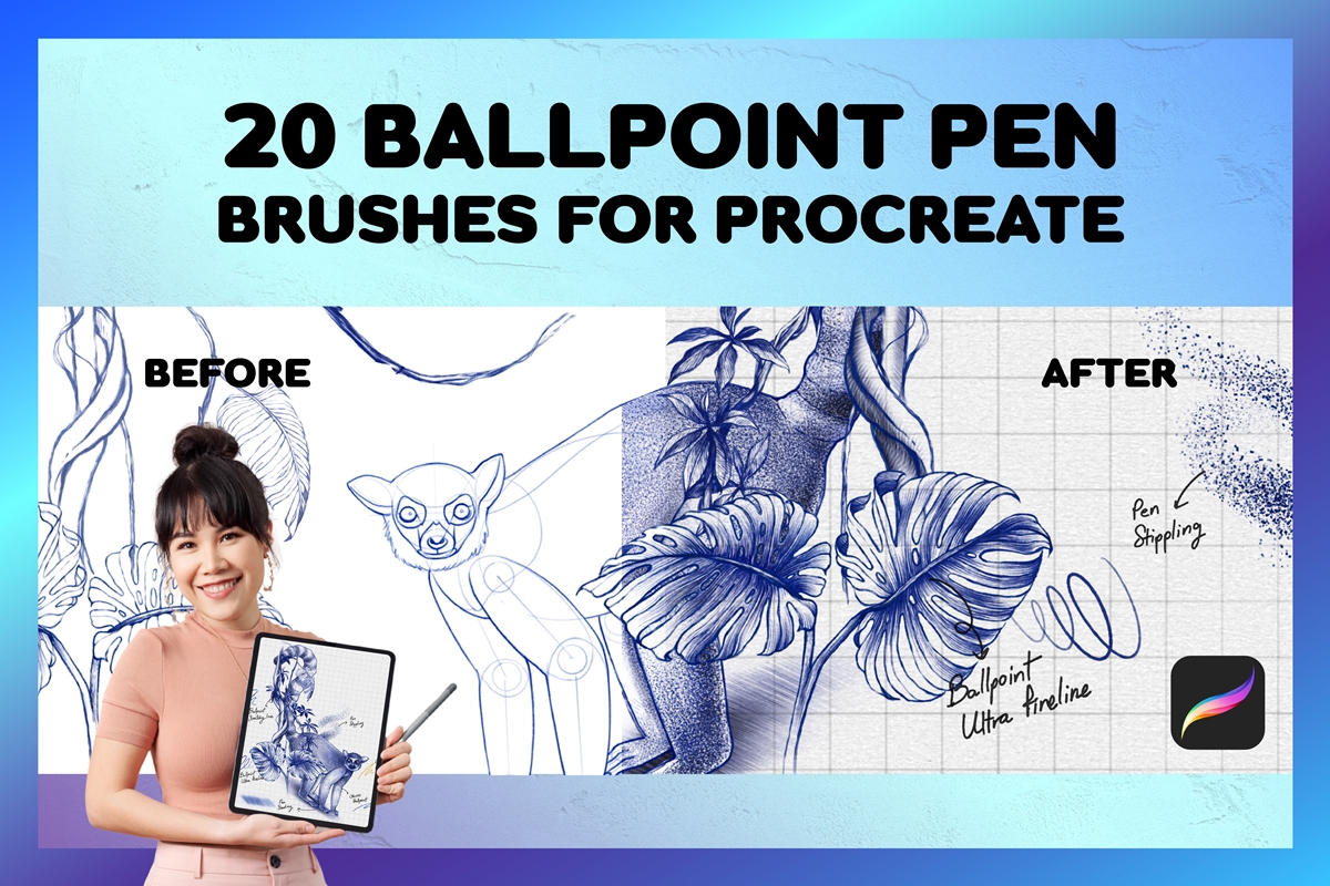 Procreate Ballpoint Pen Brush | 20 Pen Brushes for Procreate by ...