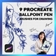 Procreate Brush Pens | 9 Ballpoint Pen Brushes for Drawing, Add-ons