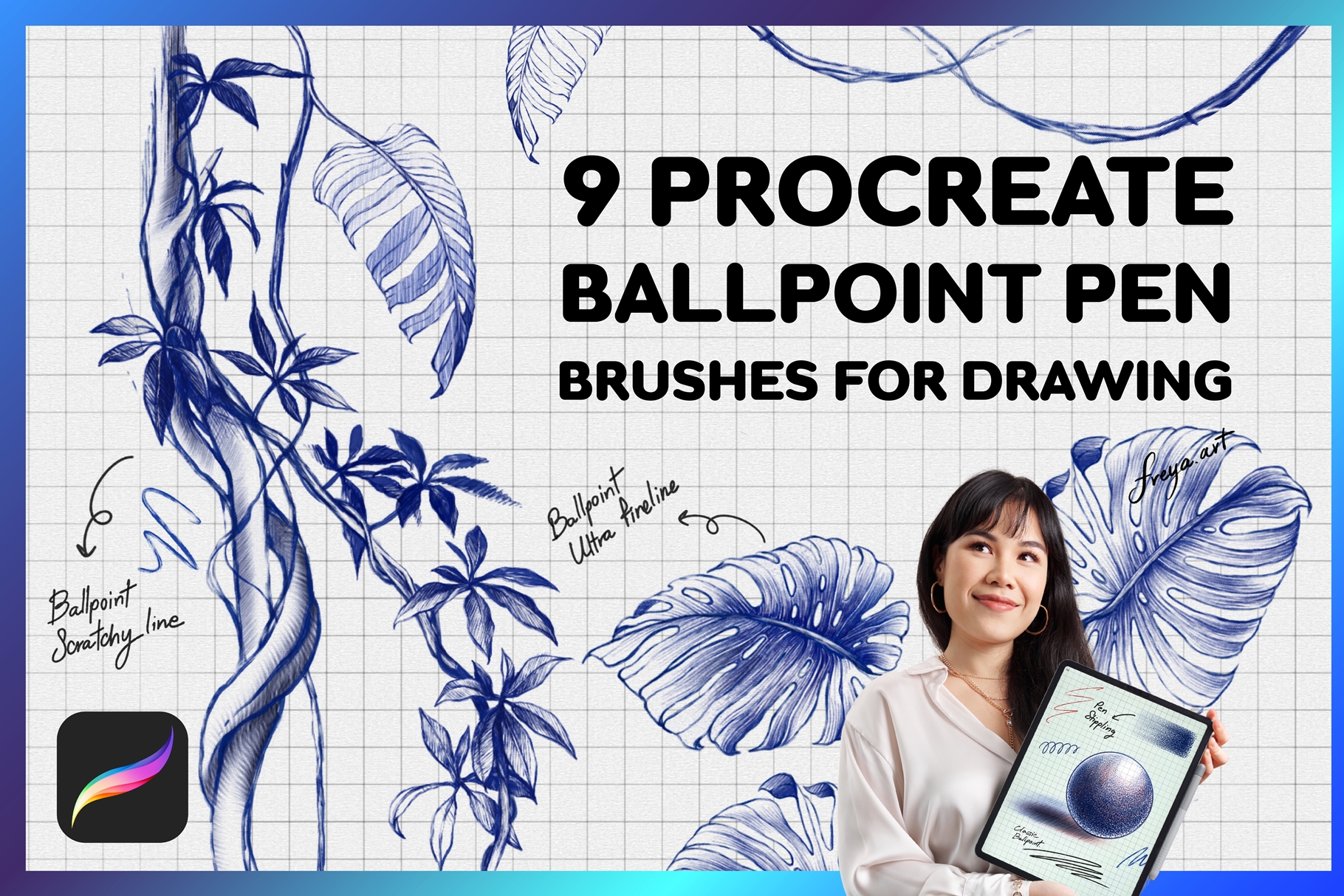 Procreate Brush Pens | 9 Ballpoint Pen Brushes for Drawing, Add-ons