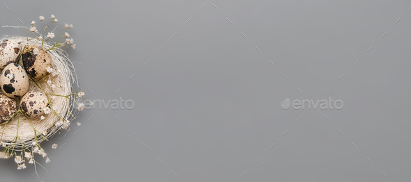 Happy easter template with decor of monochrome easter eggs on gray ...