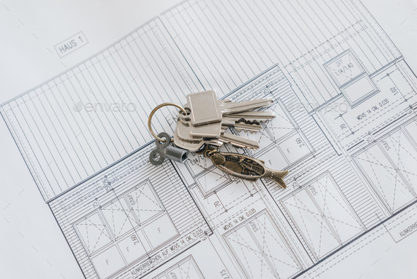 Bunch of keys on a construction plan Stock Photo by westend61 | PhotoDune