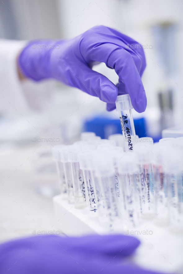 Preparation of samples for quality check during drug processing Stock ...