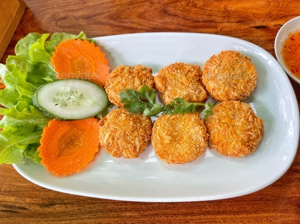 "Tod man kung" Fried shrimp cake Thai styles appitizer. Stock Photo by ...