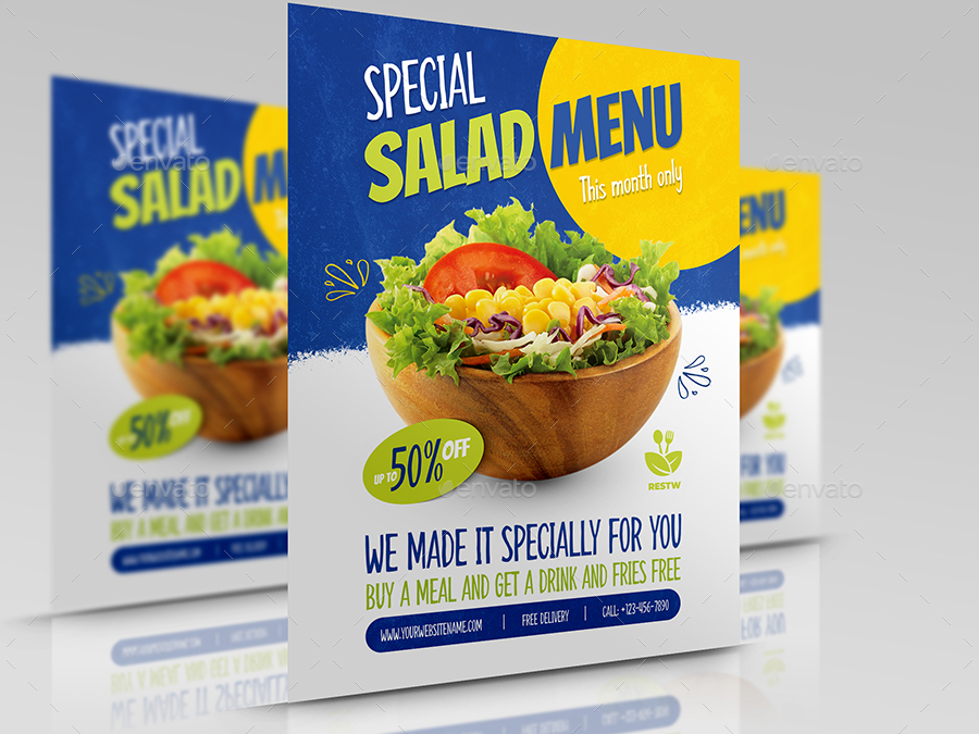 Salad Restaurant Flyer Template Vol.3, Print Templates | GraphicRiver