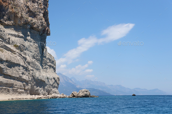 Landscape of Turkey natural rock mountains over blue sea water Stock ...