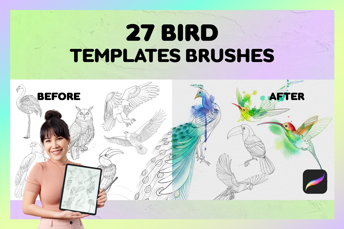 Bird Procreate Brush | 27 Bird Brushes for Procreate, Add-ons ...
