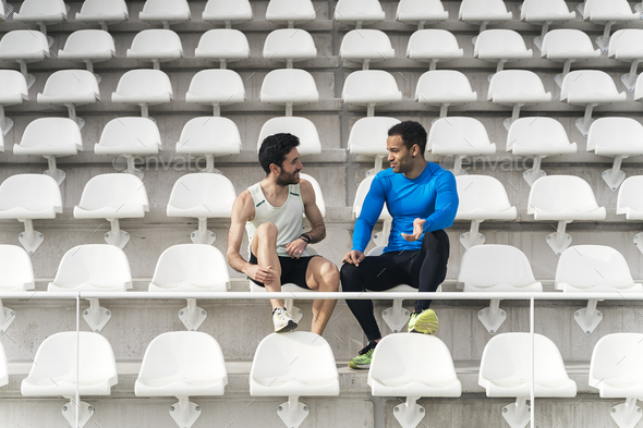 Front View of Friends Athletes talking Stock Photo by nunezimage ...