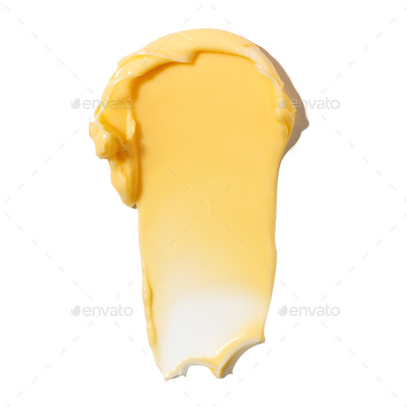 Swatch of yellow cream texture,, cosmetics for face and body on a ...