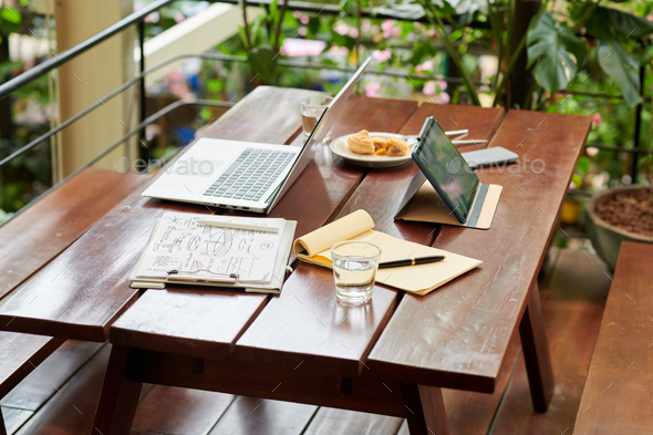 Wooden Table with Documents Stock Photo by DragonImages | PhotoDune