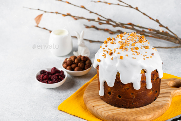 Traditional ukrainian easter cake with marshmallow glaze. Cottage ...