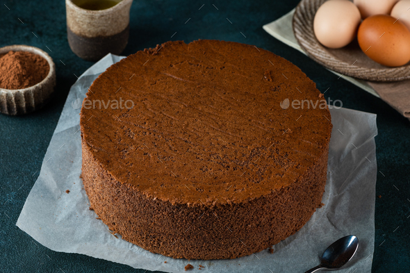 Homemade round chocolate sponge cake or chiffon cake. Sponge cake ...