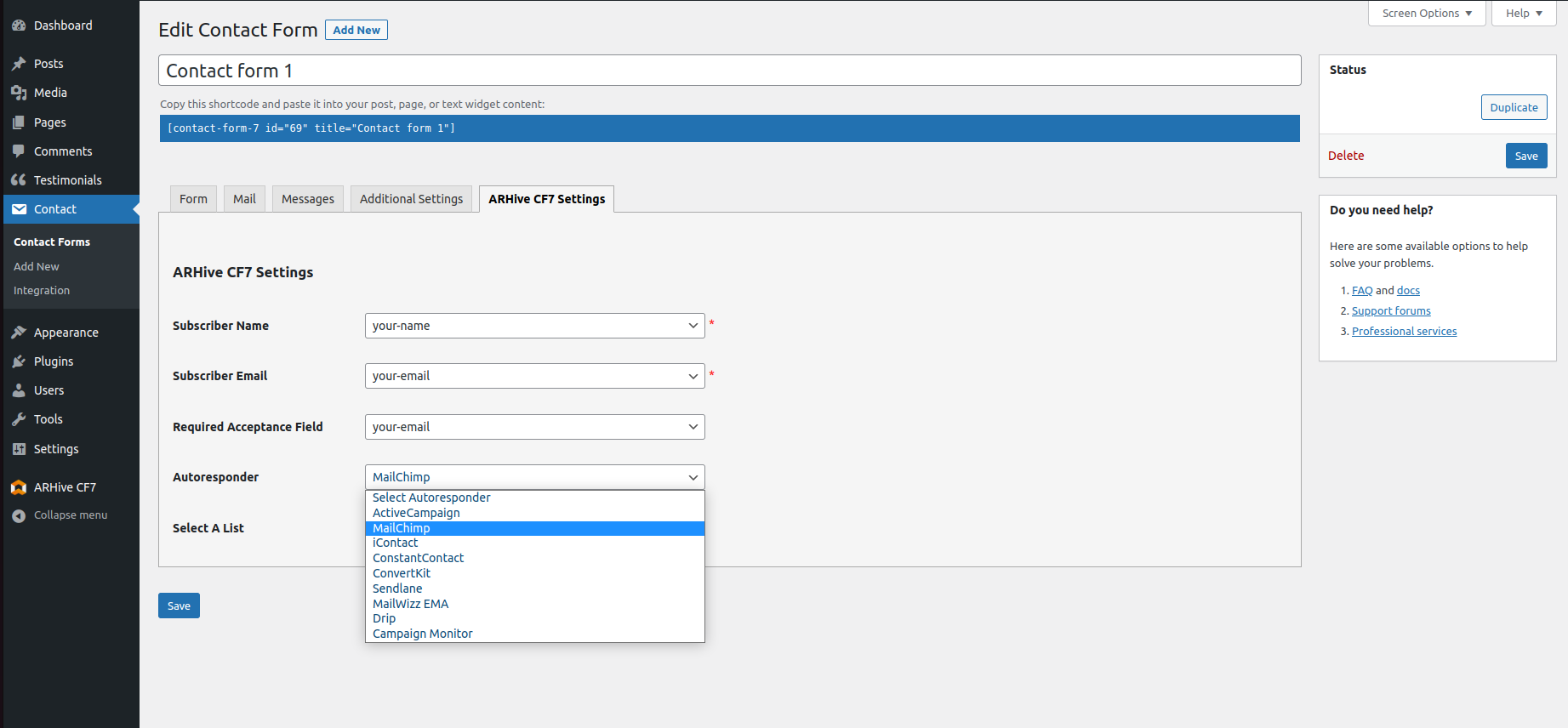 AR hive CF7 Autoresponder Integration WordPress Plugin by Ommune | CodeCanyon