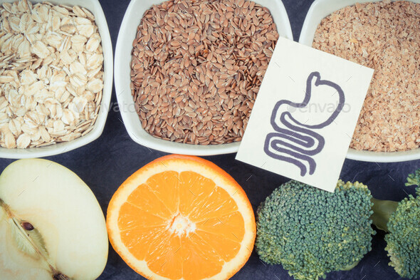 Beneficial eating for digestive system. Healthy ingredients containing ...