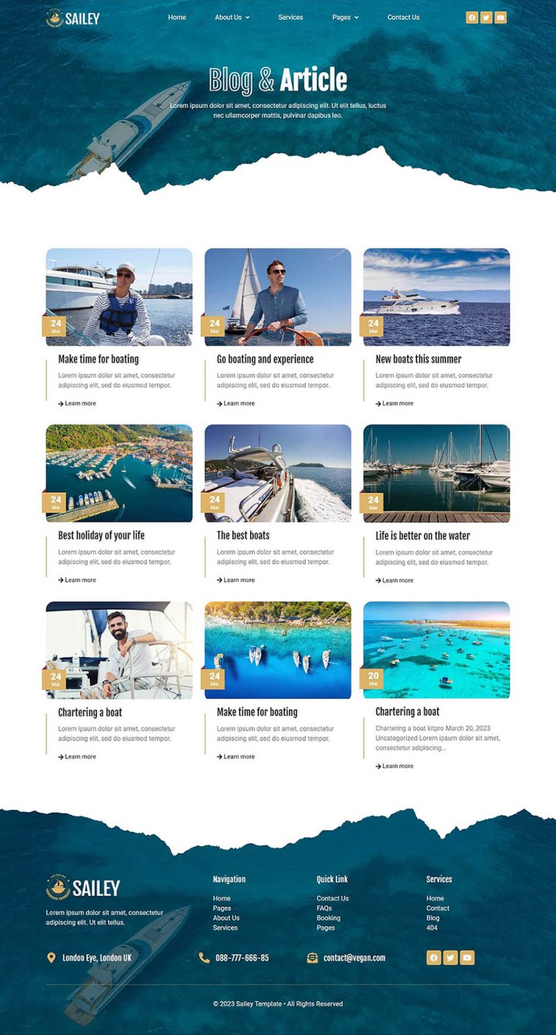 Sailey - Yacht Club & Boat Rental Elementor Template Kit by Kitpro