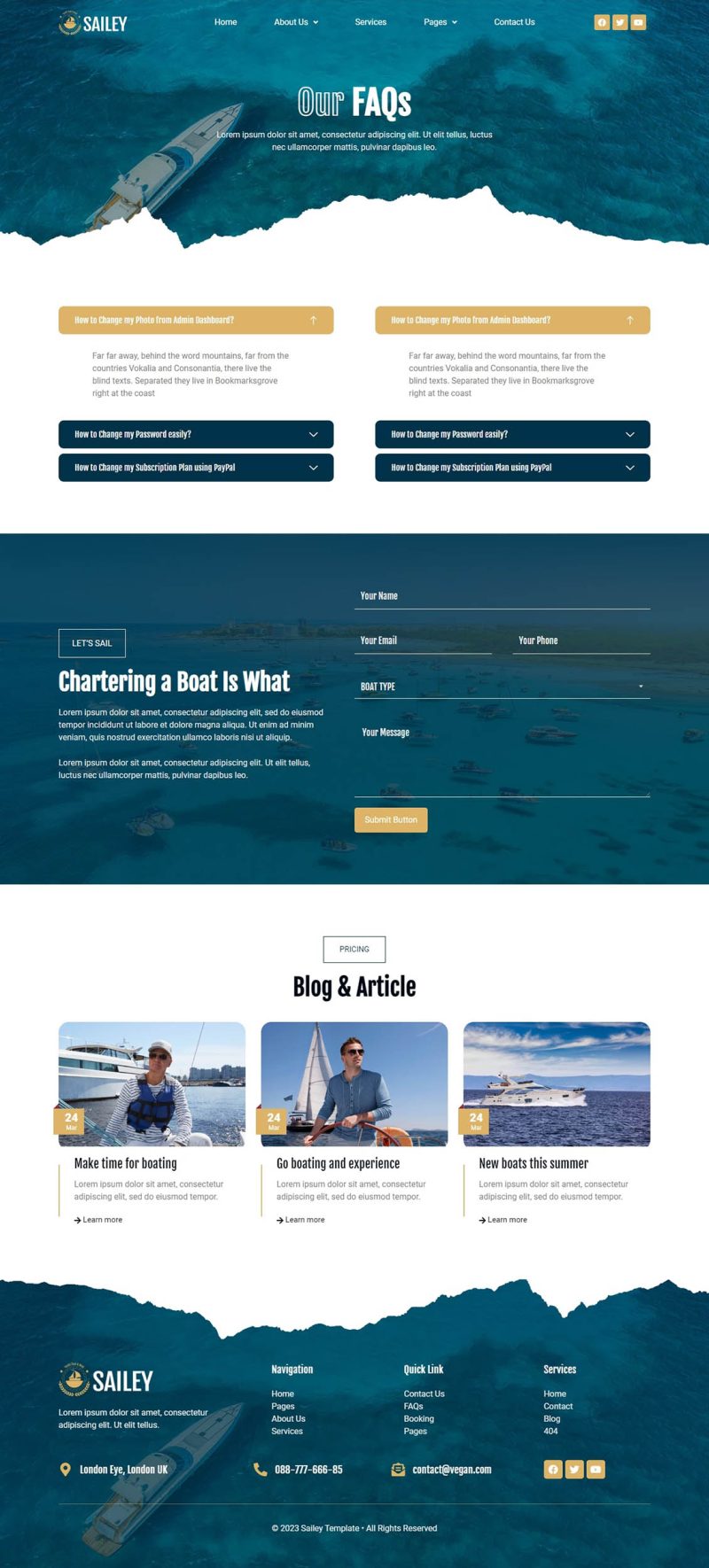Sailey - Yacht Club & Boat Rental Elementor Template Kit by Kitpro