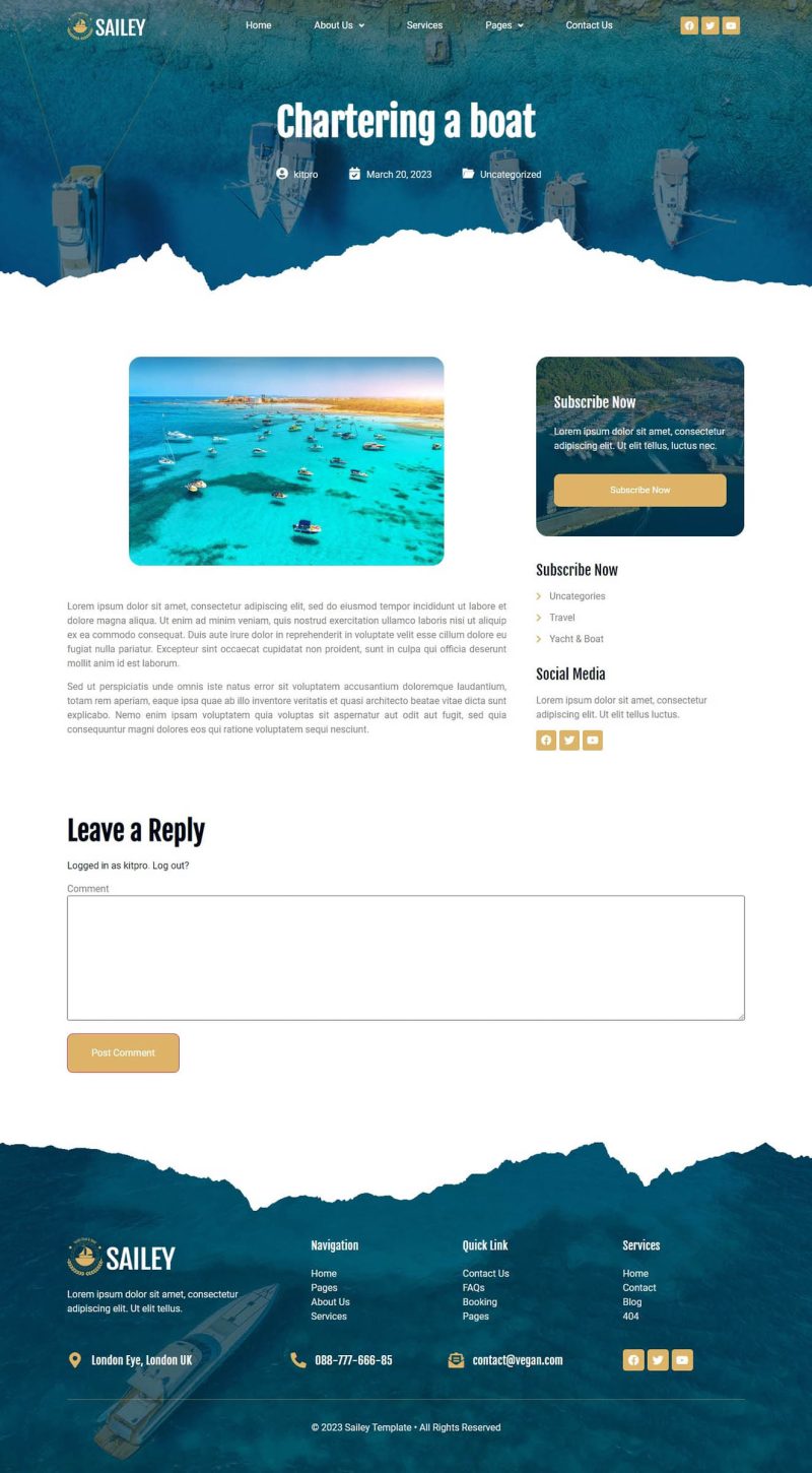Sailey - Yacht Club & Boat Rental Elementor Template Kit by Kitpro