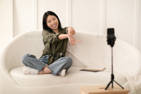 Famous blogger young korean woman streaming from home Stock Photo by ...