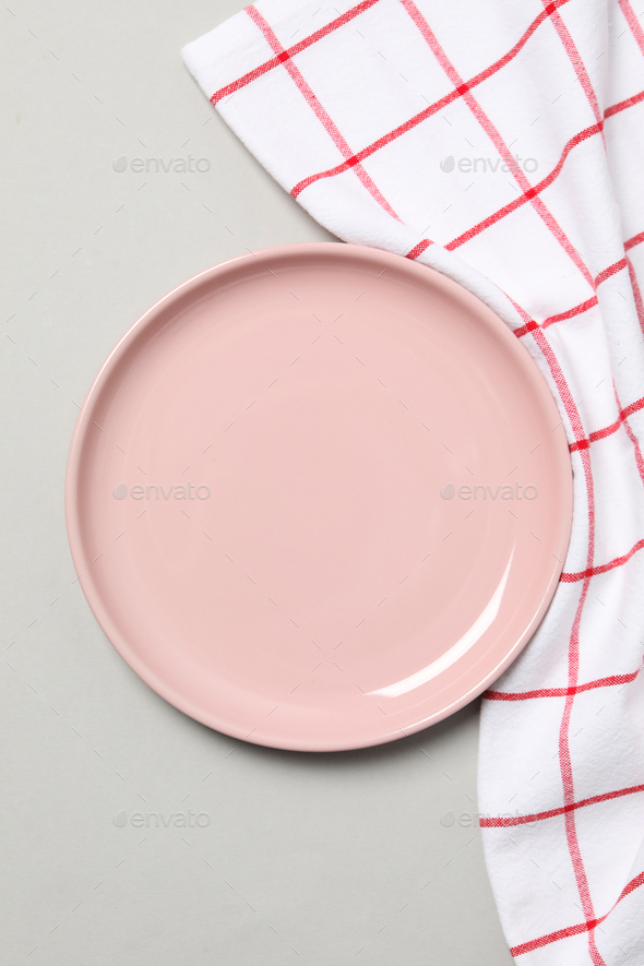 Minimal table setting with blank dish, top view Stock Photo by ...
