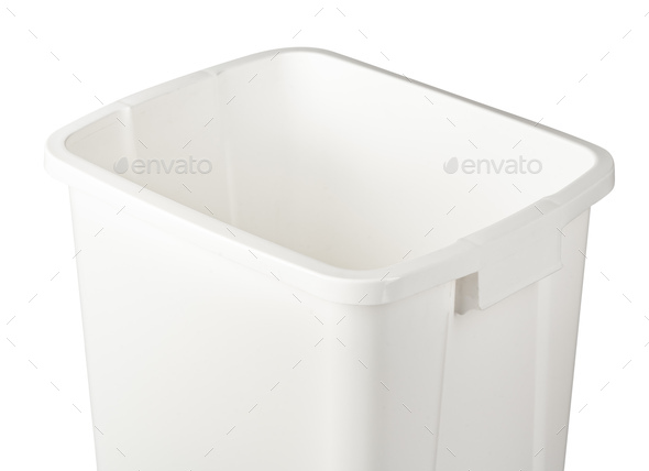 White plastic waste bin isolated on white Stock Photo by FabrikaPhoto