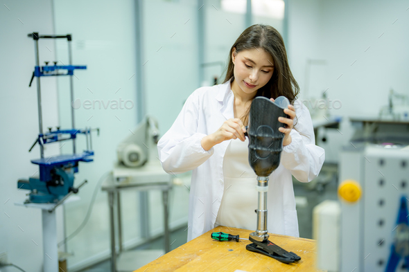 Prosthetics Laboratory, Prosthetics Technician Checking Prosthetic Leg ...