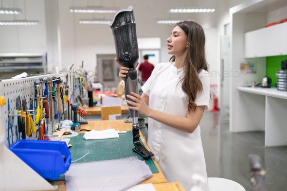 Prosthetics Laboratory, Prosthetics Technician Checking Prosthetic Leg ...