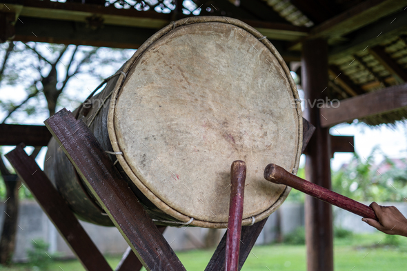 Bedug, a traditional musical instrument in the mosque in Aceh Indonesia ...