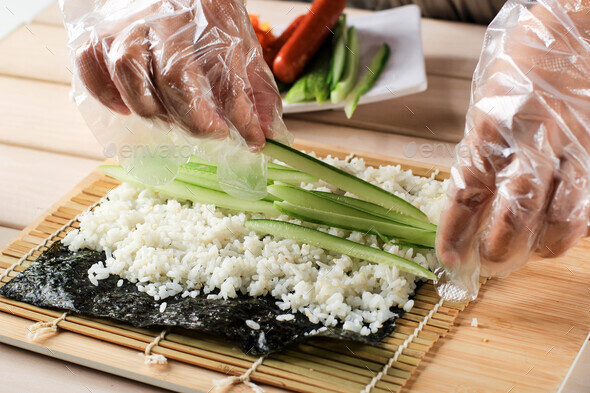 Process Making Korean Roll Gimbap (Kimbob or Kimbap) Stock Photo by ...