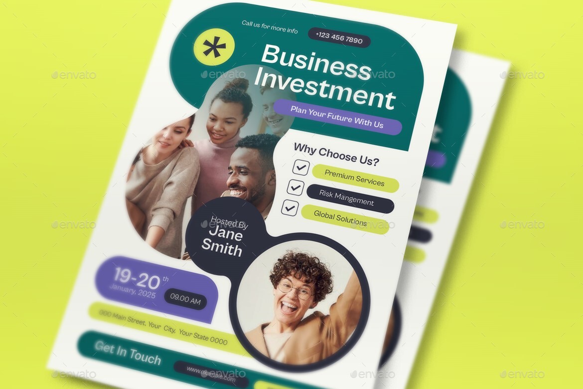 Green Geometric Business Investment Flyer Set, Print Templates ...