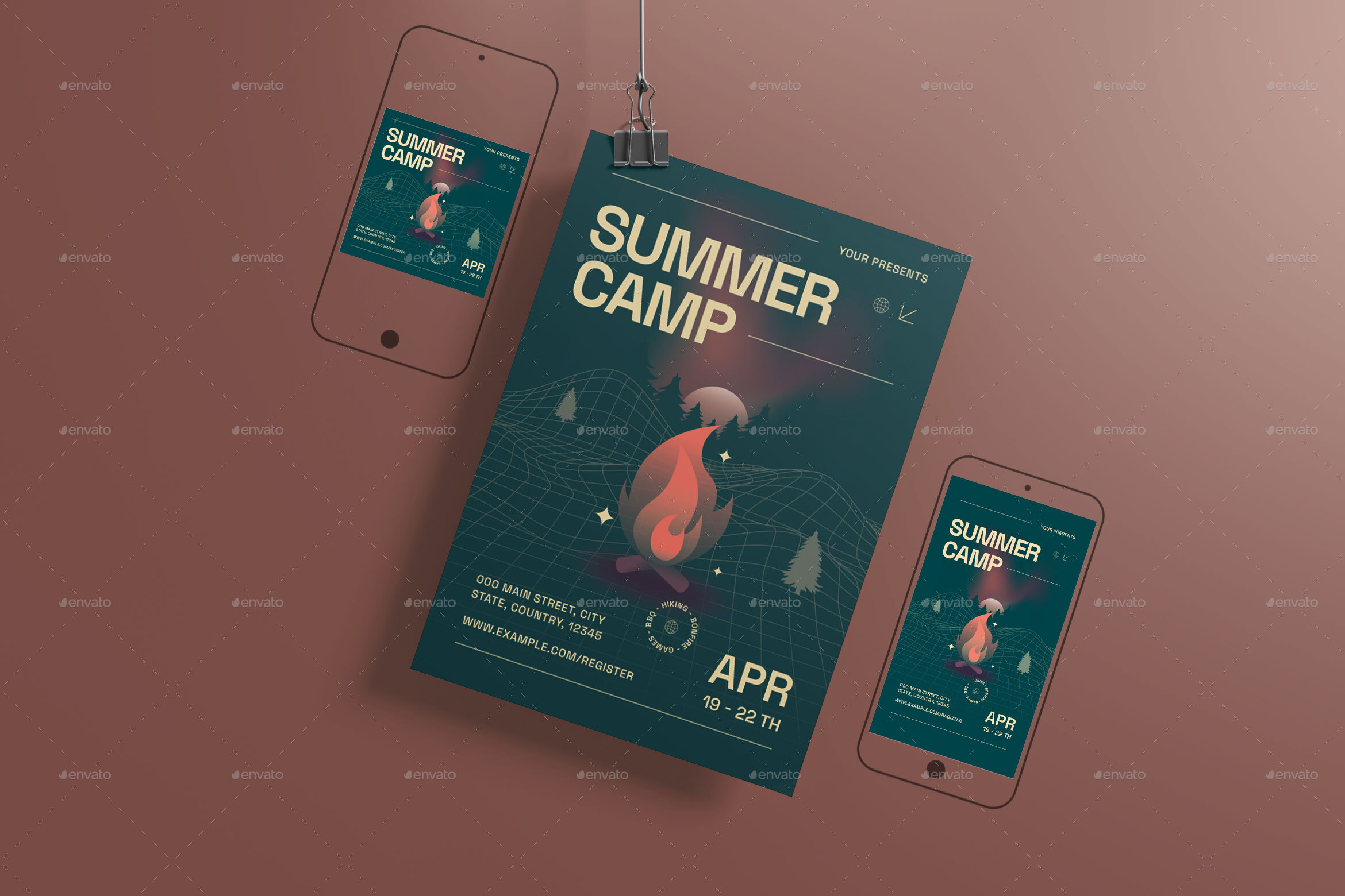 Summer Bonfire Camp Flyer Set, Print Templates | GraphicRiver