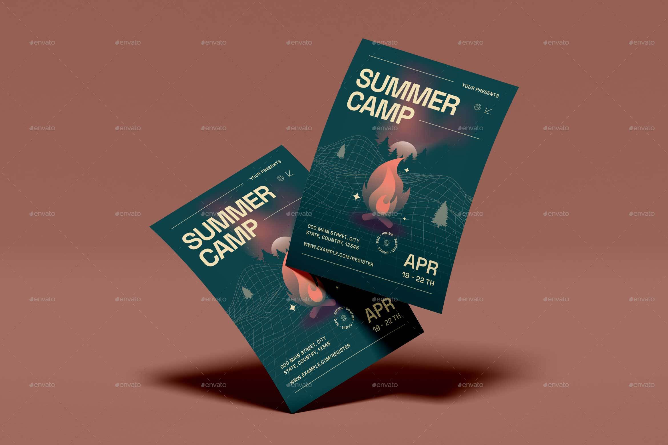 Summer Bonfire Camp Flyer Set, Print Templates | GraphicRiver
