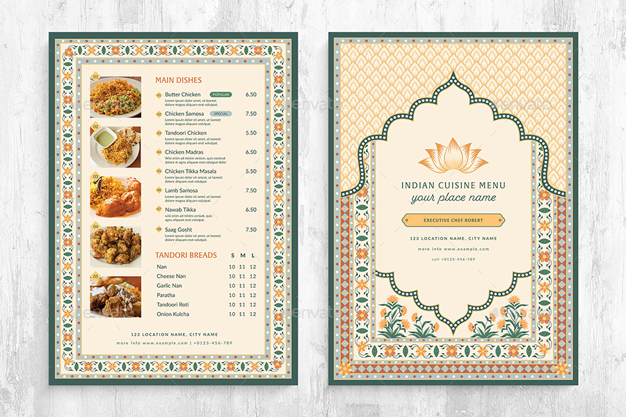 Indian Restaurant Menu Template, Print Templates | GraphicRiver