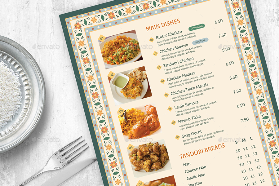 Indian Restaurant Menu Template, Print Templates | GraphicRiver