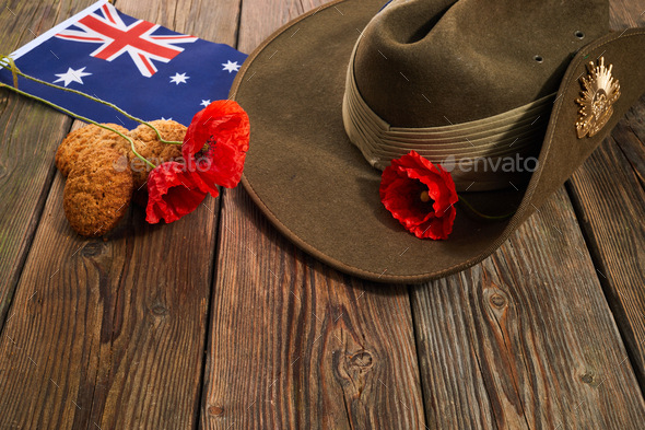 Australian Anzac Day. Australian army slouch hat red poppy and ...