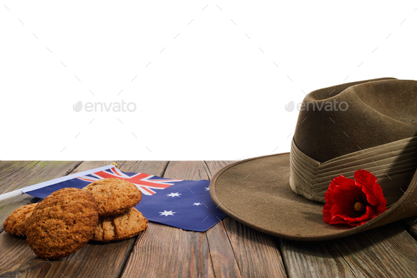 Australian Anzac Day. Australian army slouch hat red poppy and ...