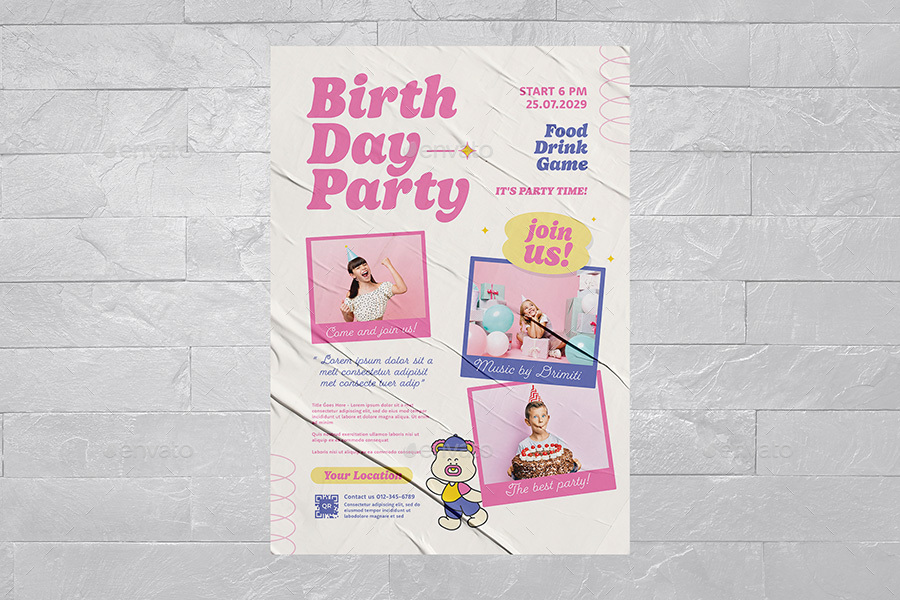Y2K Birthday Party Flyer Template, Print Templates | GraphicRiver