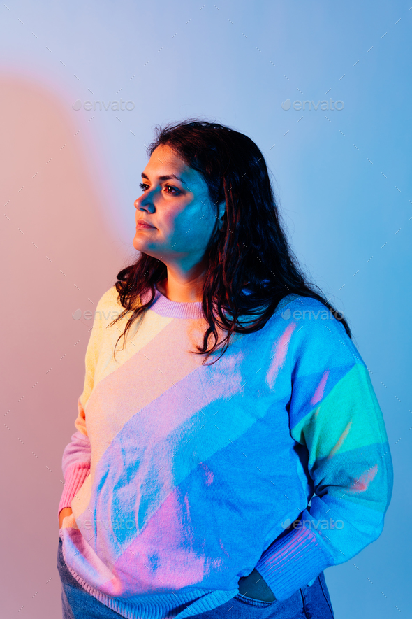 Plus size woman model posing in studio and having fun. Stock Photo by ...