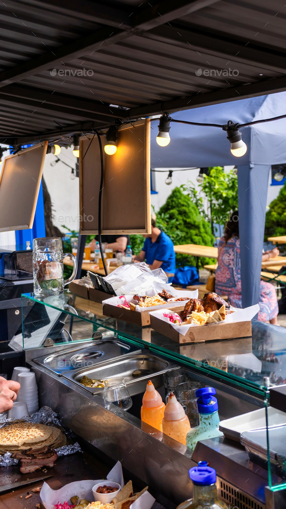 View of a food truck from inside, meals, dishes, Food Truck Stock Photo ...
