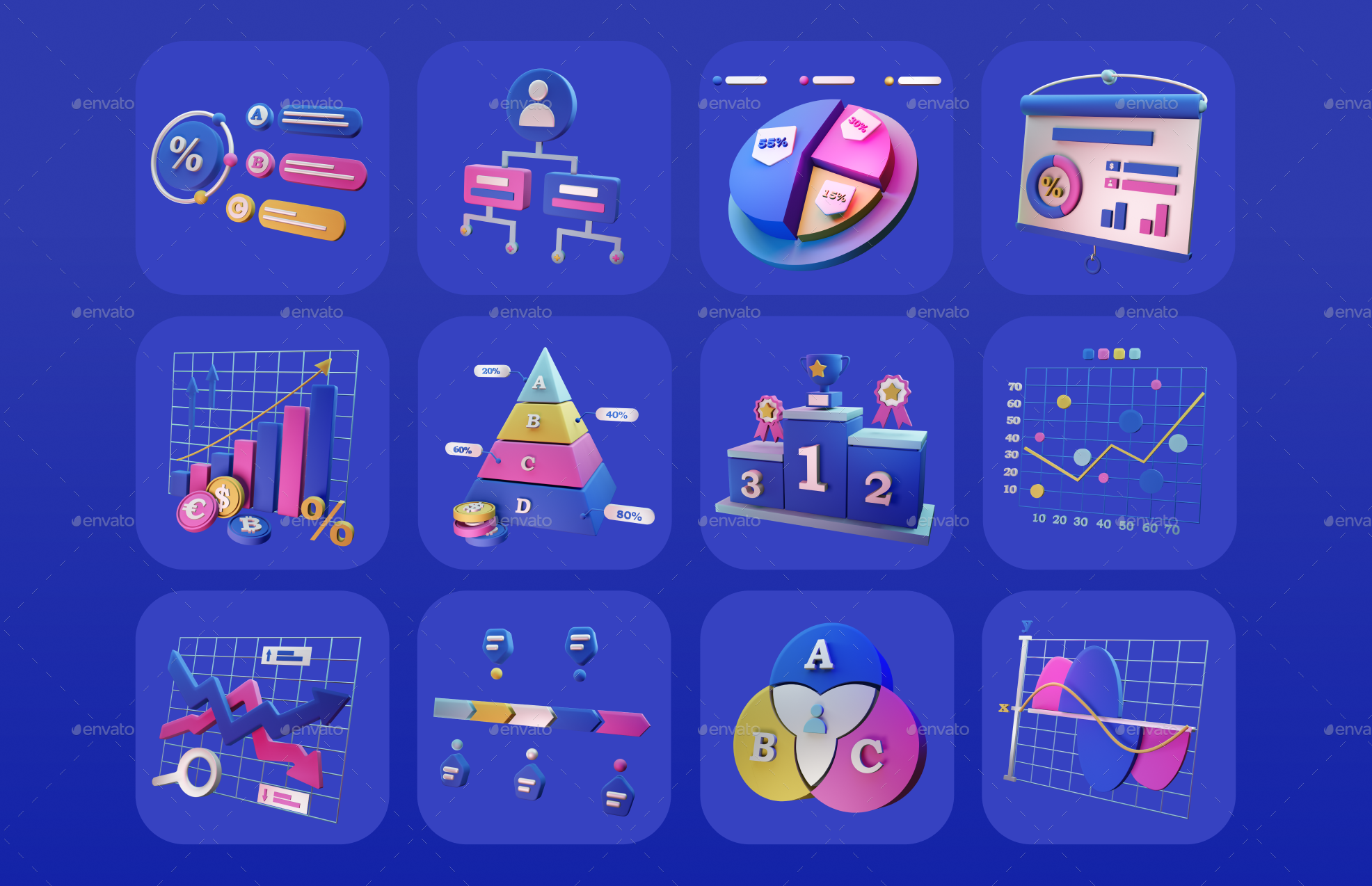 Statistics And Chart 3D Icons Set, Icons | GraphicRiver