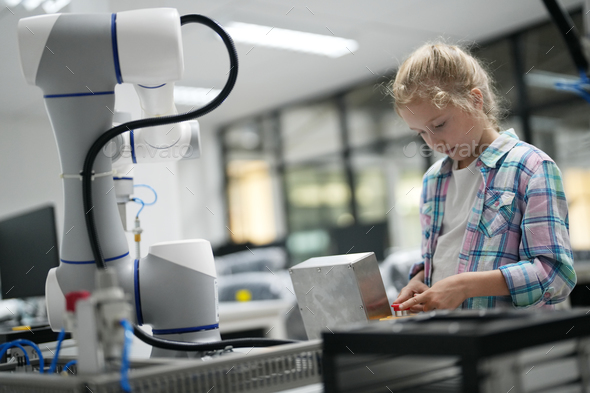 Children learning AI technology Robot with artificial intelligence ...
