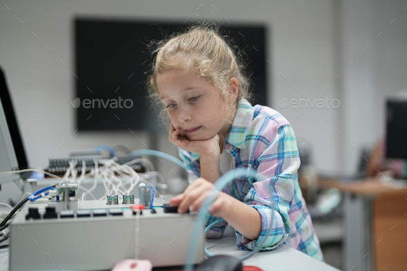 Children learning AI technology Robot with artificial intelligence ...