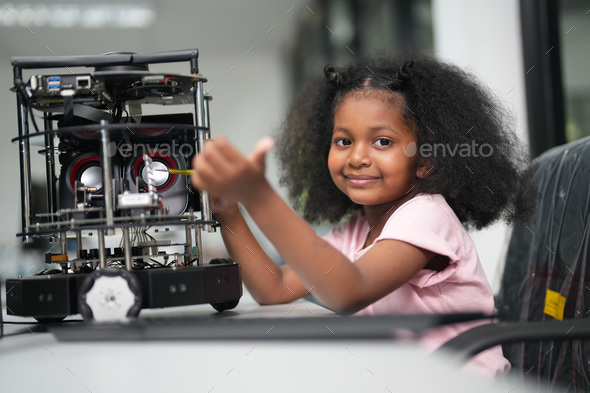 Children learning AI technology Robot with artificial intelligence ...