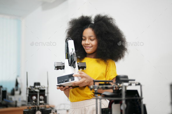 Children learning AI technology Robot with artificial intelligence ...