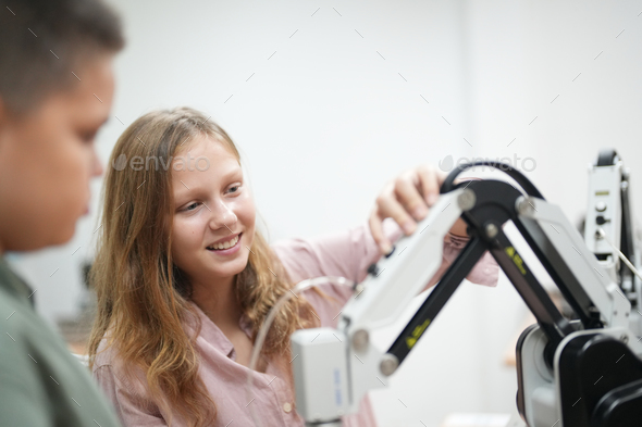 Children learning AI technology Robot with artificial intelligence ...