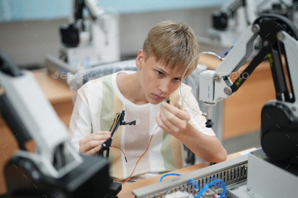 Children learning AI technology Robot with artificial intelligence ...