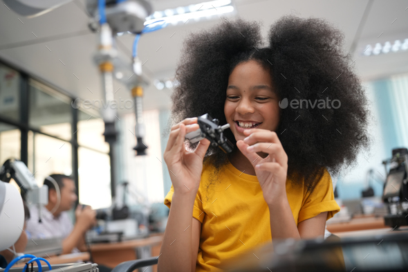 Children learning AI technology Robot with artificial intelligence ...